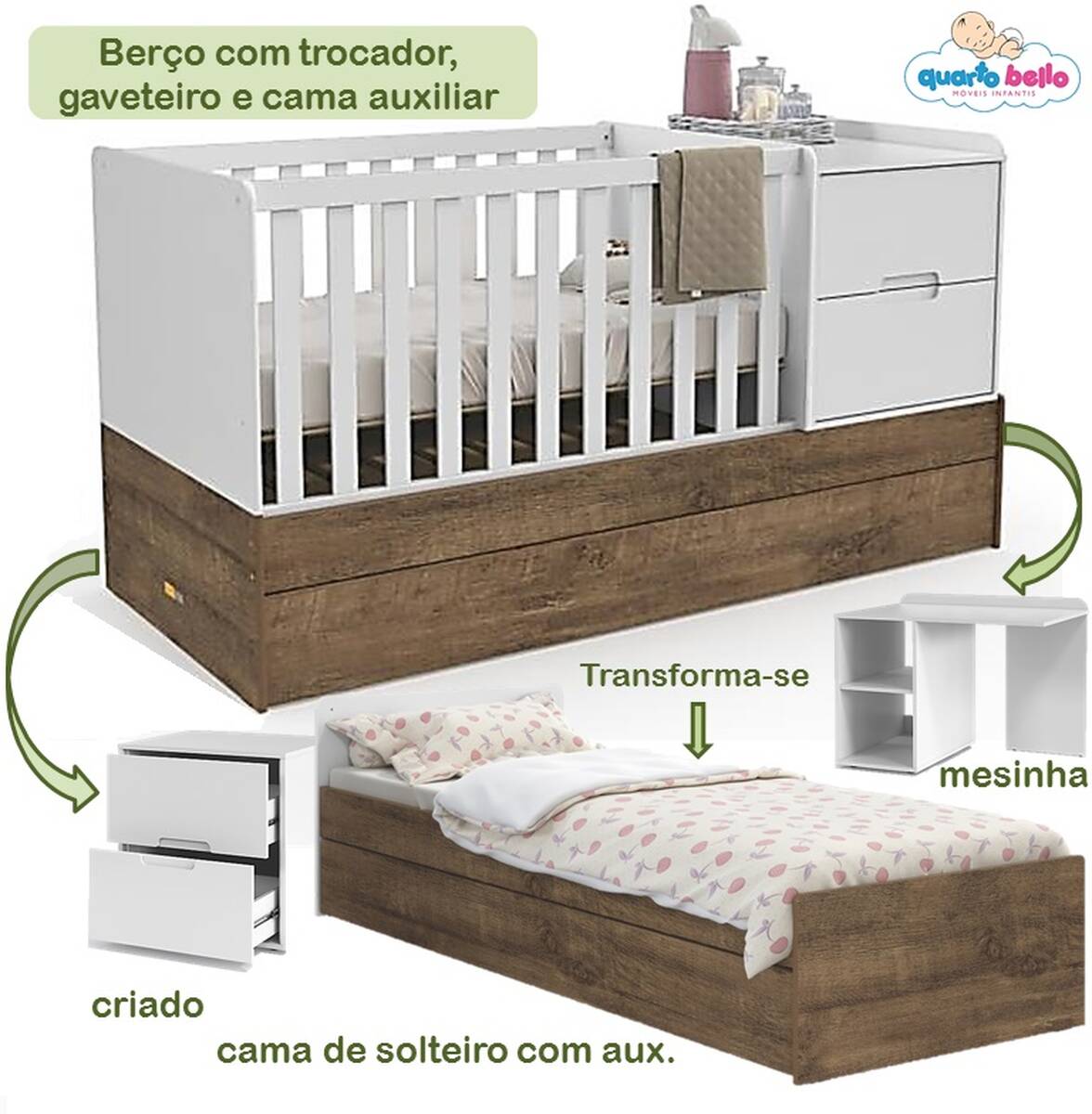 Berço Multifuncional 5 em 1 | Quarto Belo