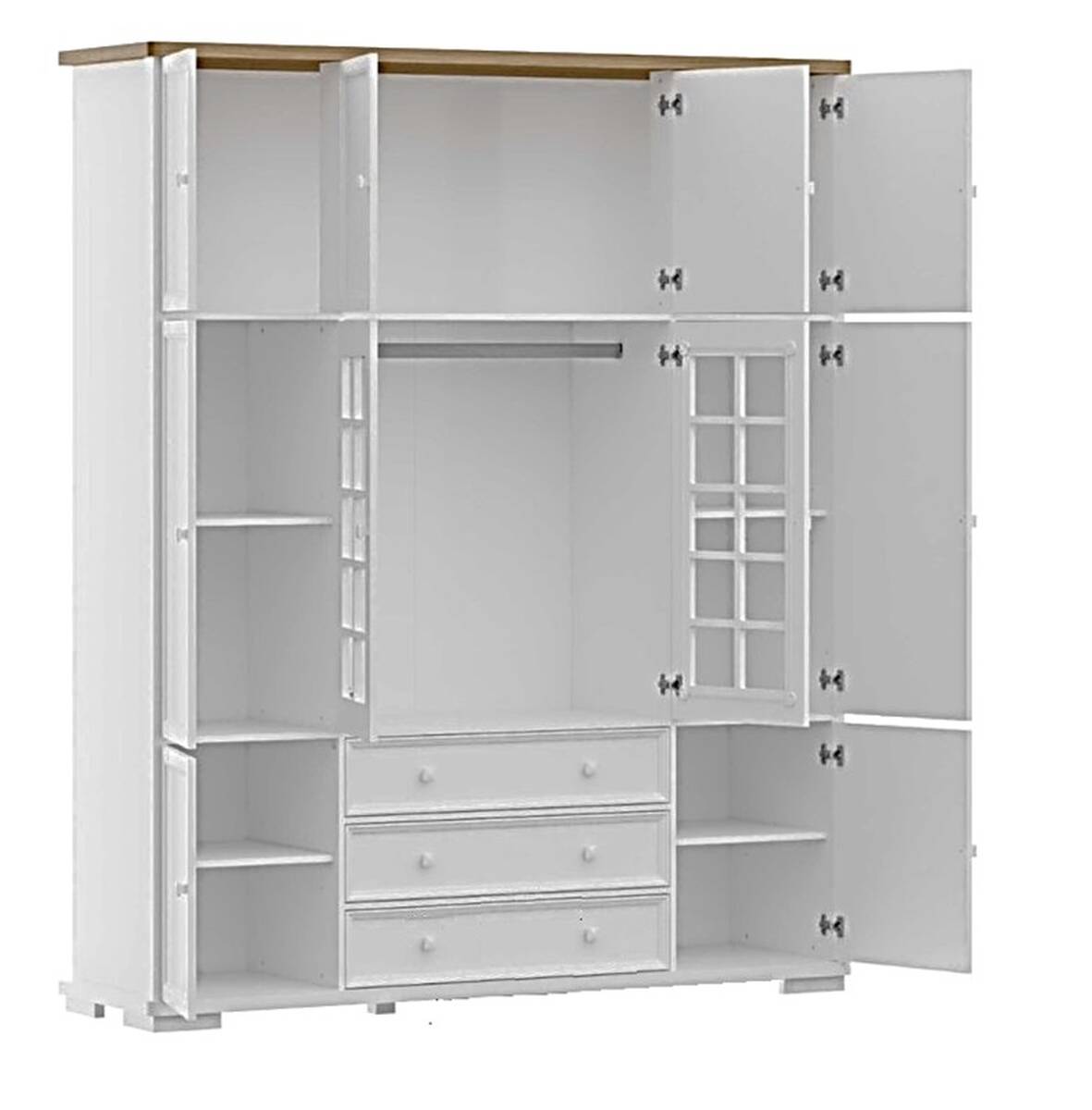 Roupeiro Perle com Tela 6 Portas, 5 Gavetas e 1 Maleiro - Branco ...